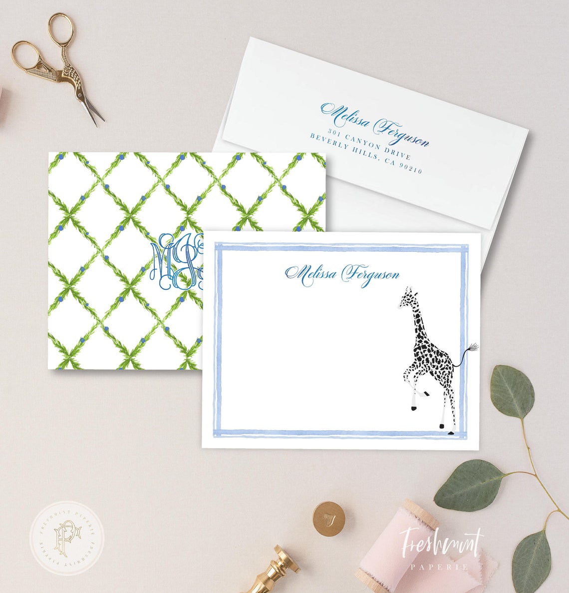 Personalized Note Cards - Safari Note Cards - Giraffe Stationery Note ...