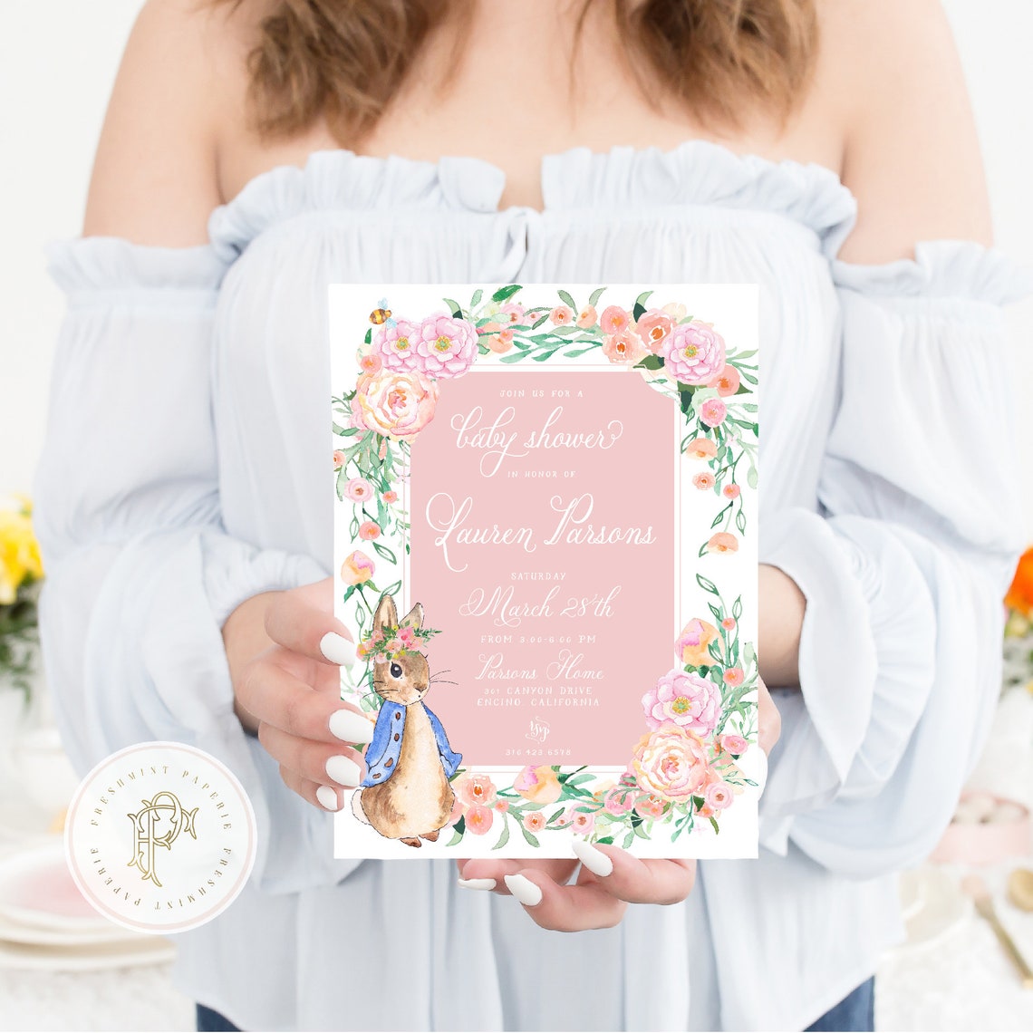 Bunny Baby Shower Invitations Rabbit Invitation Baby Shower | Etsy