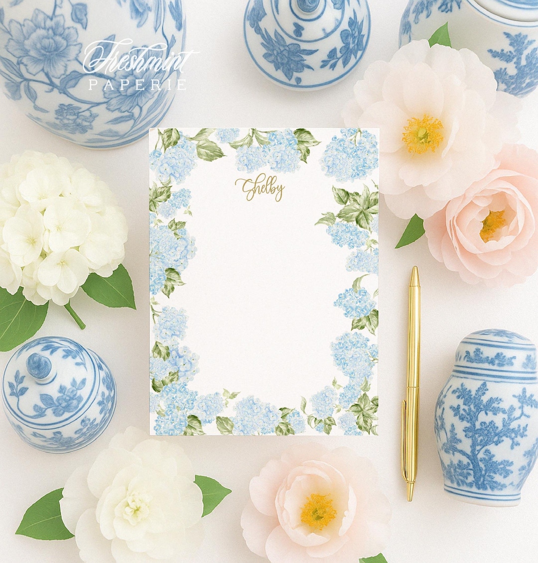 Hydrangea Notepad, Pretty Notepads, Hydrangea Watercolor Flowers, Custom Floral Notepad - 5x7 - Etsy