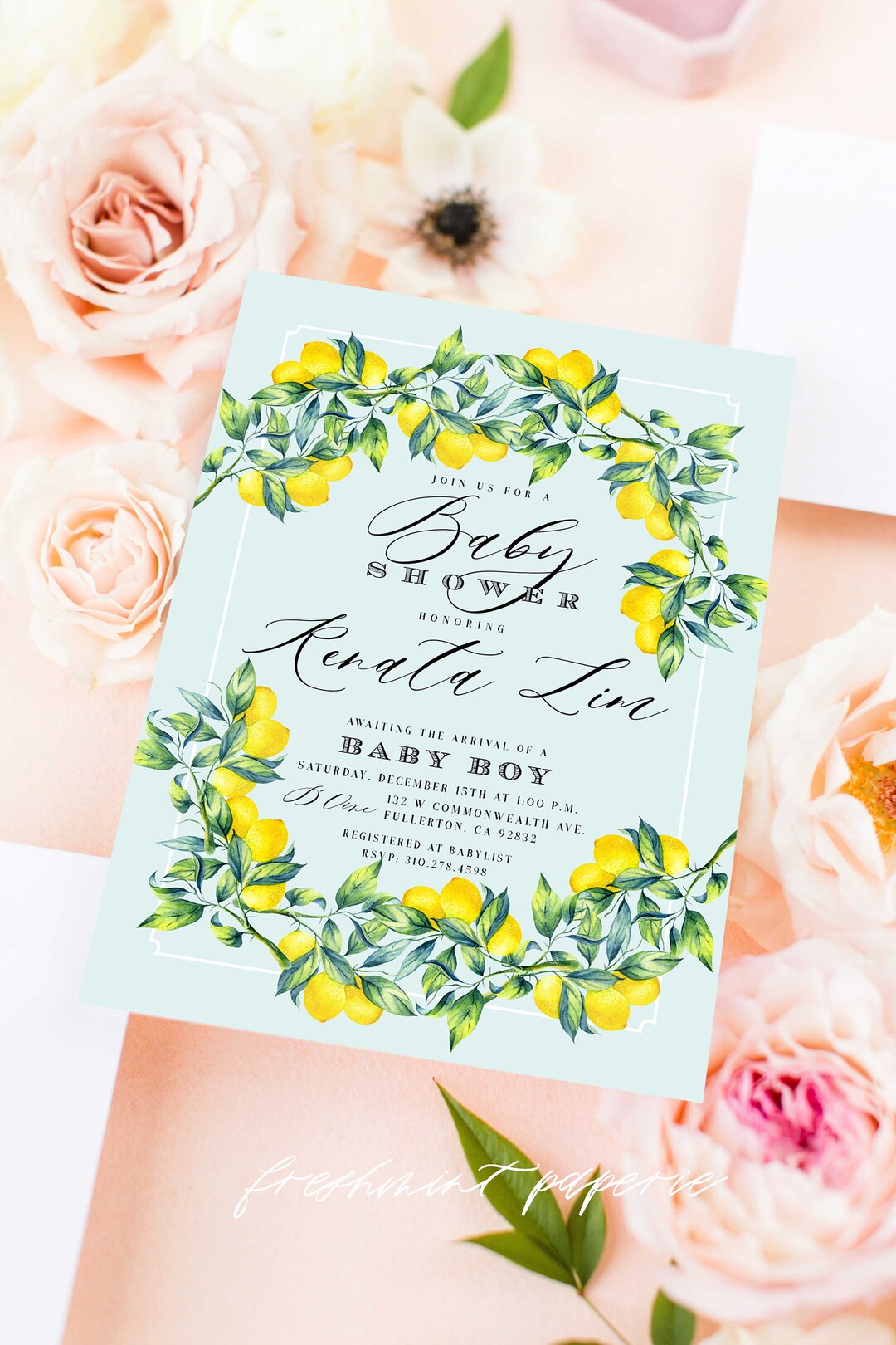 Lemon Branch Invitation Lemon Invitation Baby Shower Invitation ...