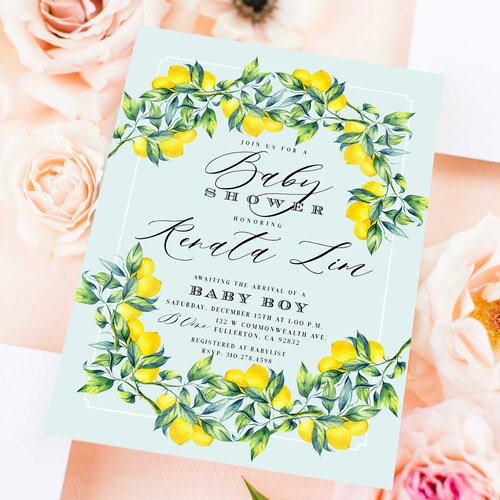 Christening and Baptism Invitation Template Positano Lemons | Etsy