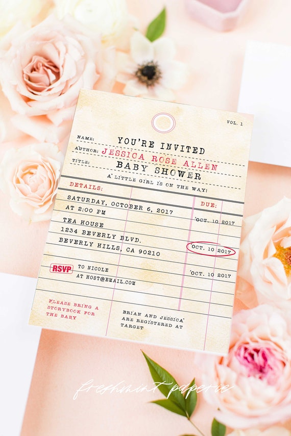 Library Card Invitation Library Invitation Baby Shower | Etsy