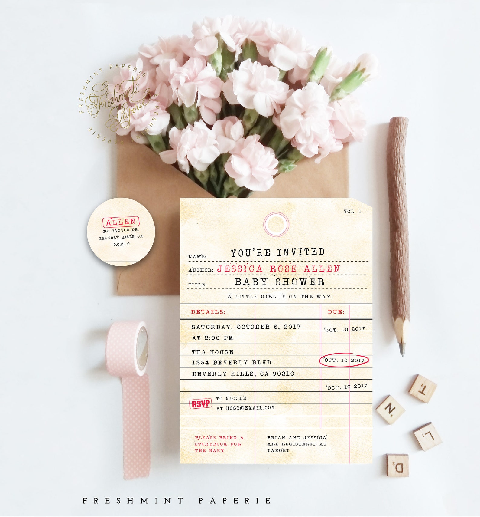 Library Card Invitation Library Invitation Baby Shower | Etsy