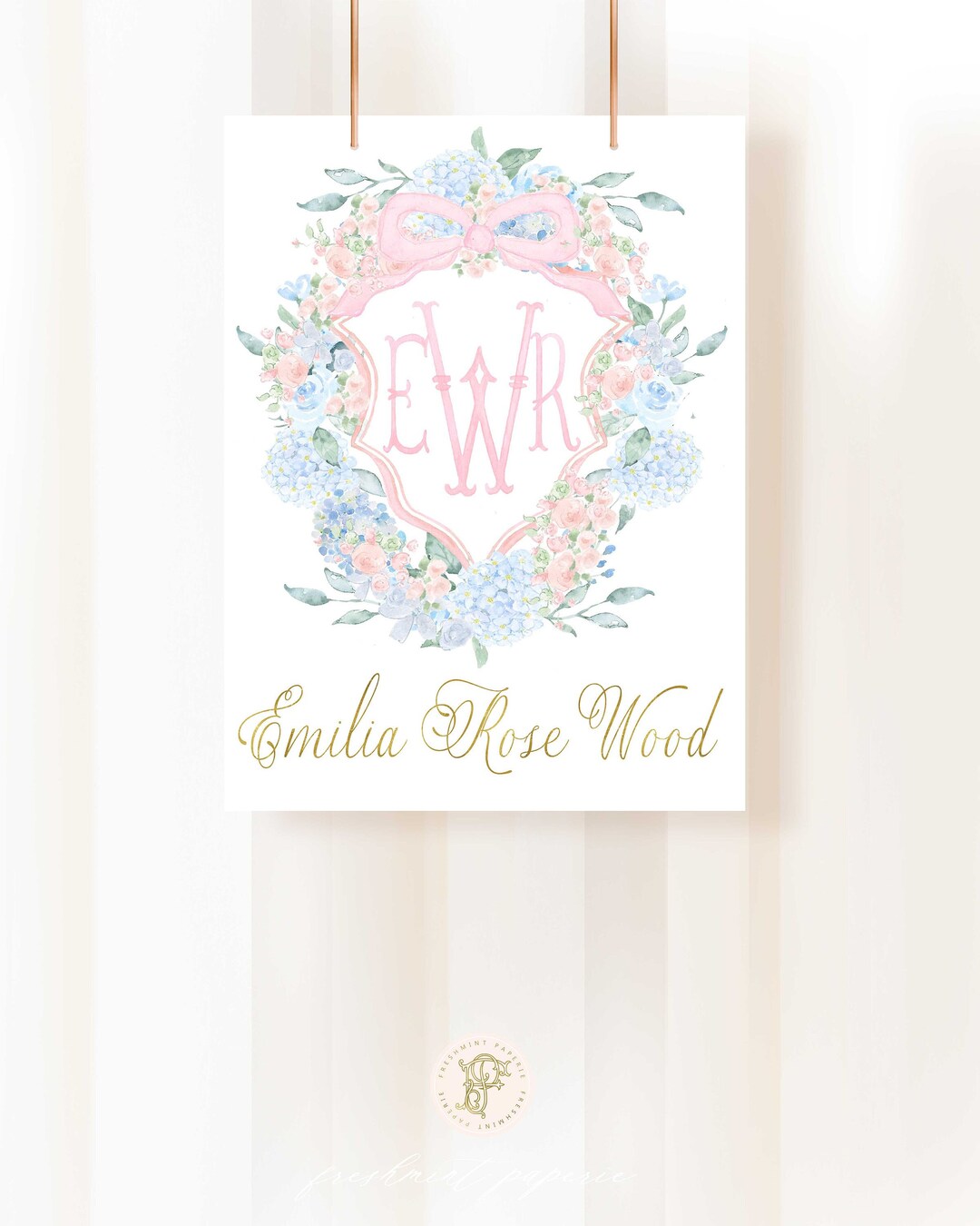 Watercolor Monogram Nursery Wall Art, Nursery Name Print, Monogram ...