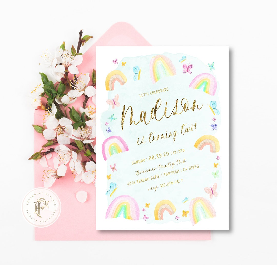 Rainbows & Butterflies Invitation Butterfly Invitation Rainbow ...
