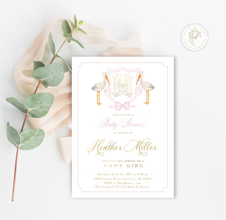 Watercolor Stork Invitations Stork Invitation Baby Shower - Etsy