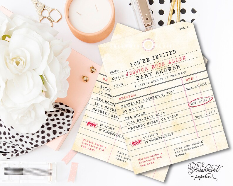 Library Card Invitation Library Invitation Baby Shower | Etsy