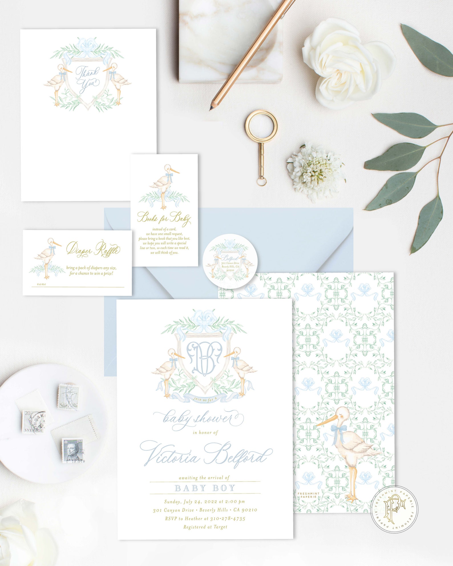 Watercolor Stork Invitations Stork Invitation Baby Shower - Etsy