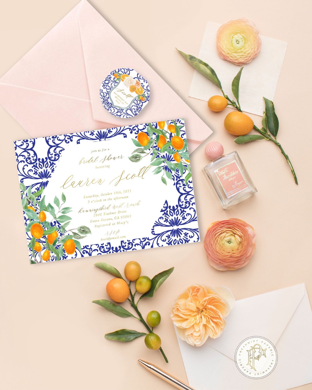 Orange Chinoiserie Invitation Citrus Invitation Ginger Jar - Etsy
