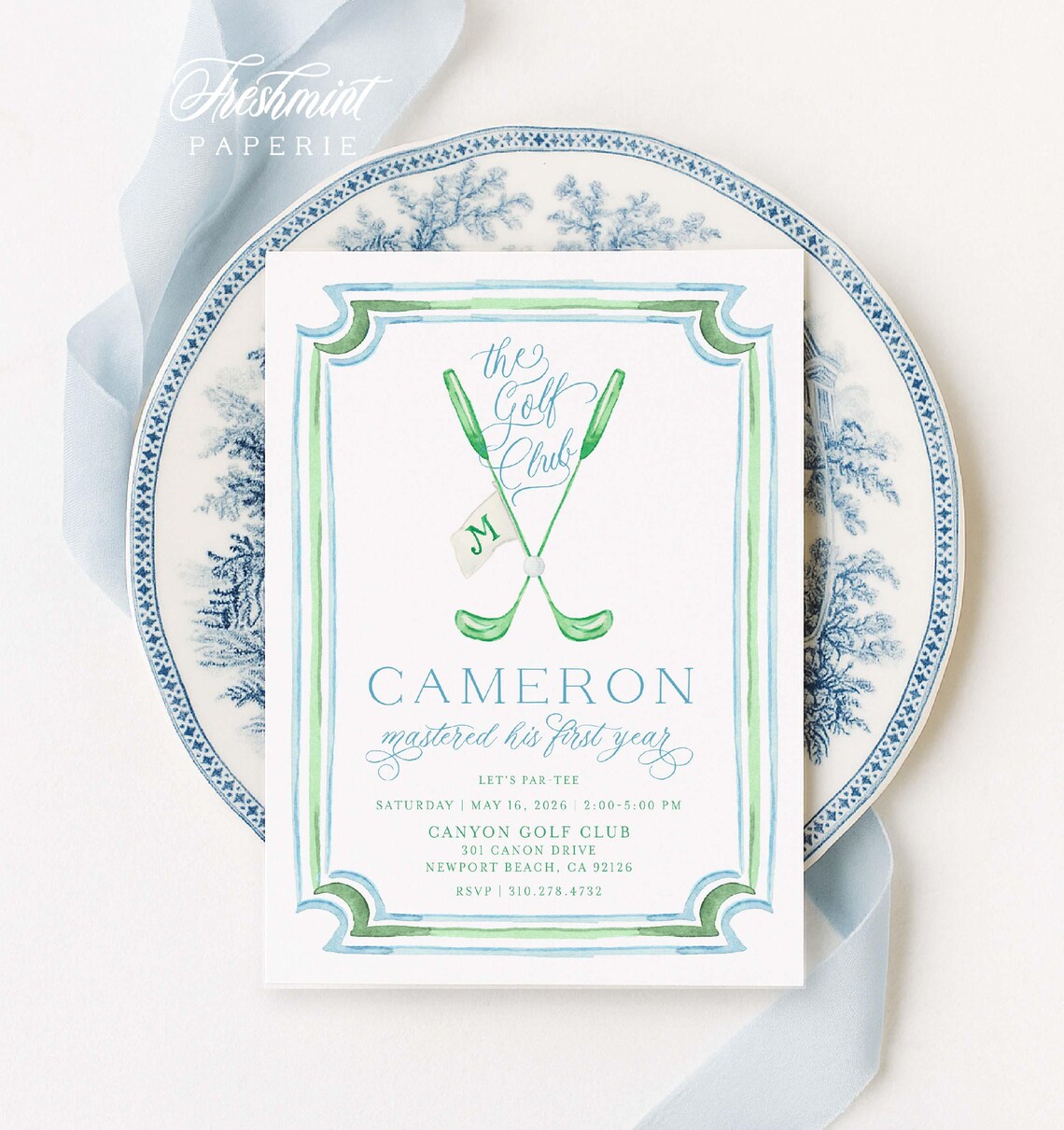 Preppy Golf Club Birthday Invitation: Gingham, Monogram, Master - Etsy