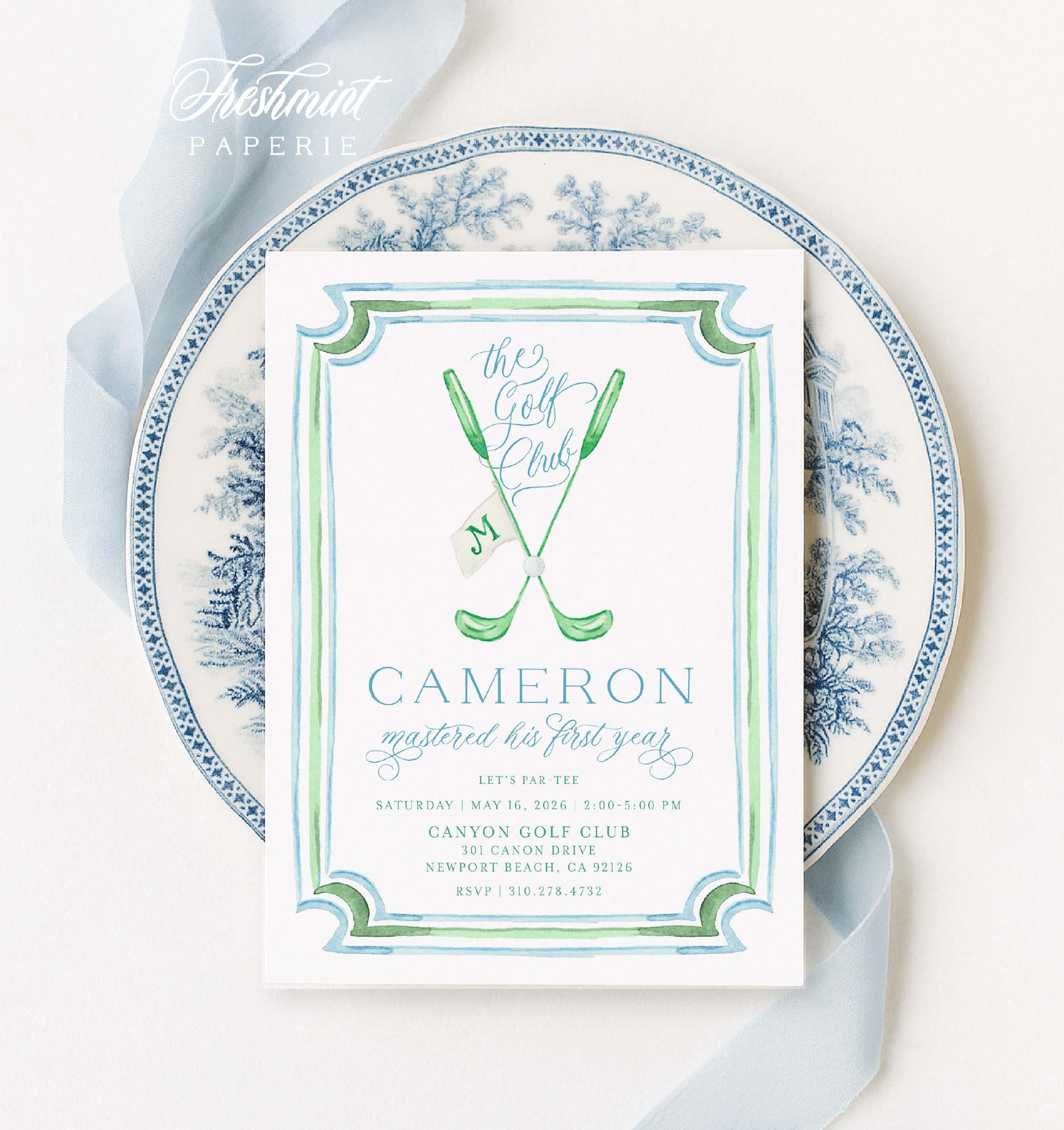 Preppy Golf Club Birthday Invitation: Gingham, Monogram, Master - Etsy