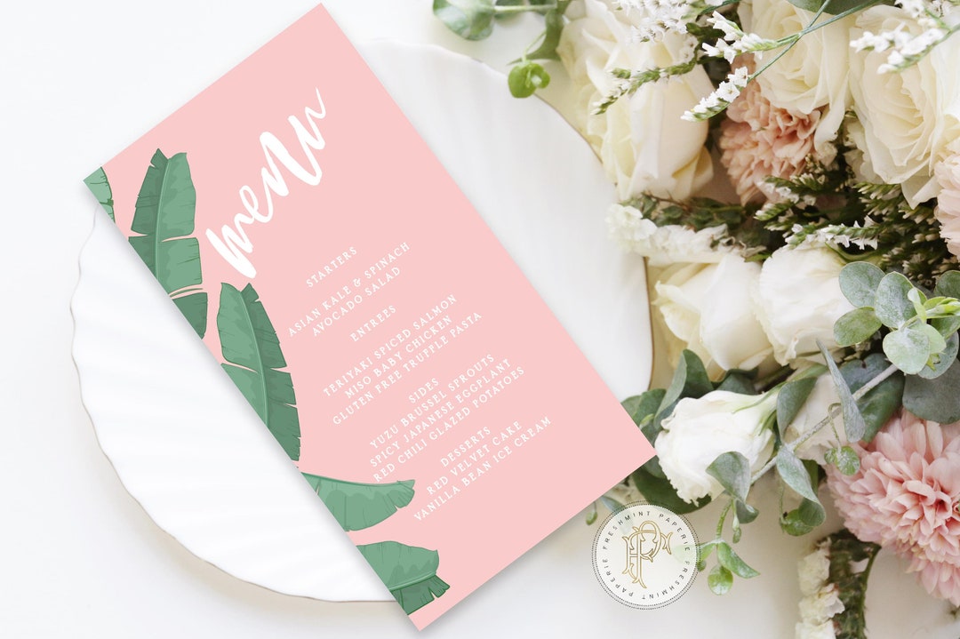 Banana Leaf Menu Cards - Custom Menu Cards - Palm Leaf Menu - Beverly ...