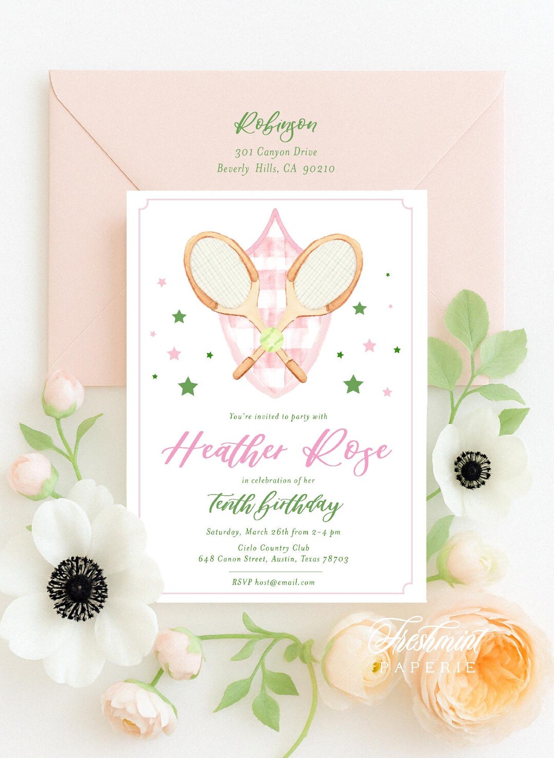 Tennis Invitation - Tennis Racquet Invitation - Tennis Birthday ...