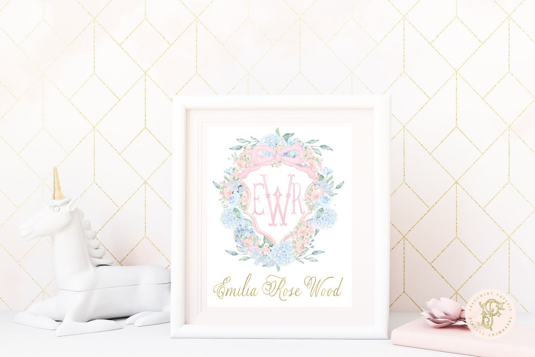 Watercolor Monogram Nursery Wall Art, Nursery Name Print, Monogram ...