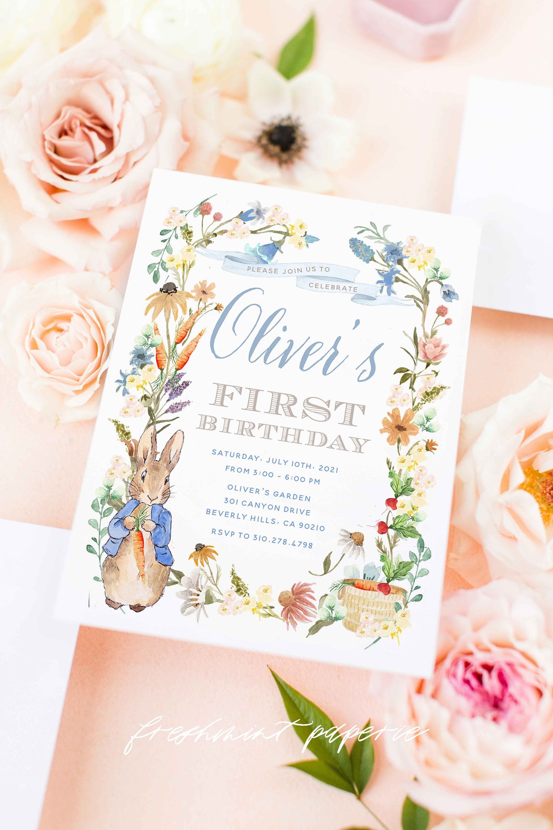 Rabbit Invitation Bunny Birthday Invitation Easter - Etsy