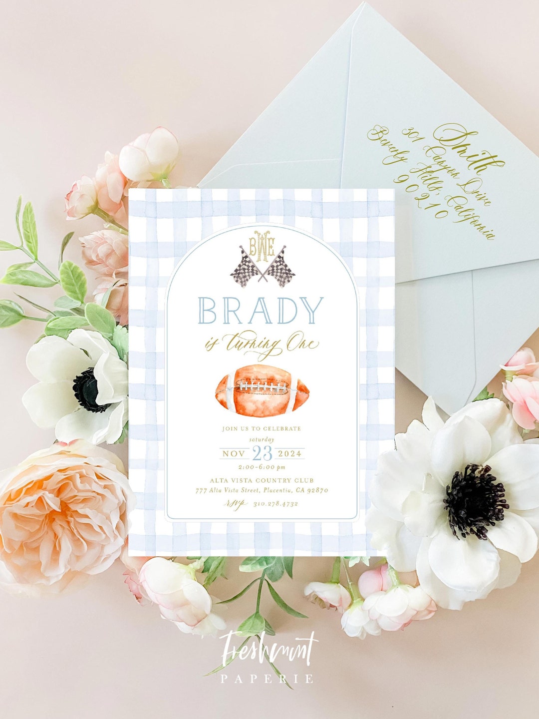 Football Watercolor Invitation, Football Invitation, Tailgate Party ...