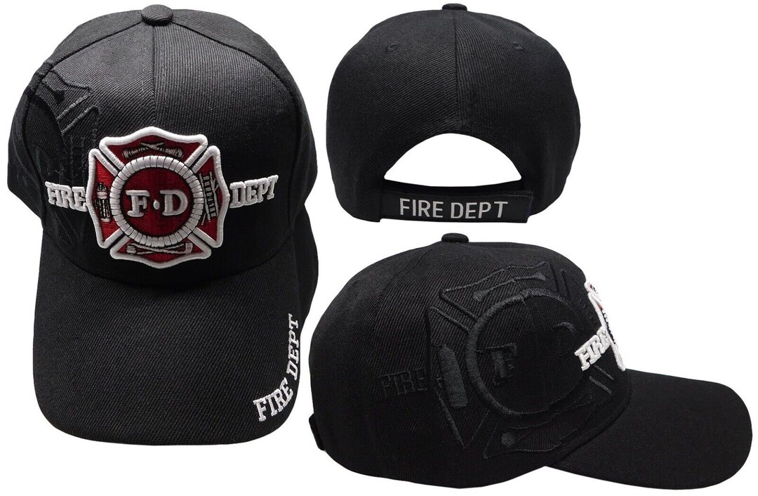 Fire Dept Department FD 3-D Logo Shadow Black Adjustable Embroidered ...