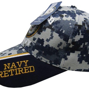 US Navy Retired Blue ACU Digital Camo Embroidered Shadow Black Cap Hat ...