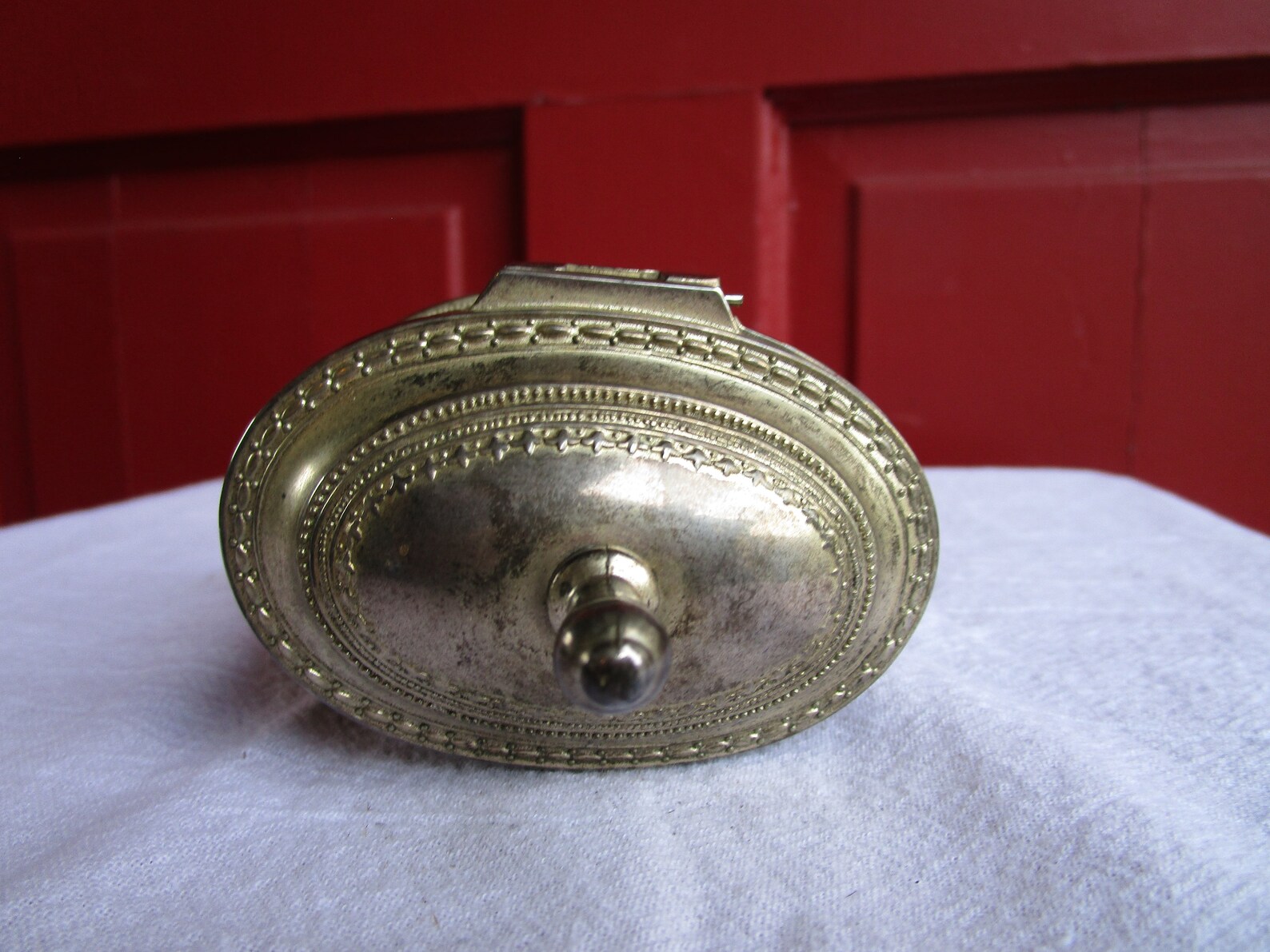 Vintage Trinket Box Silverplate Oval Shaped Red Velvet Lined Trinket ...