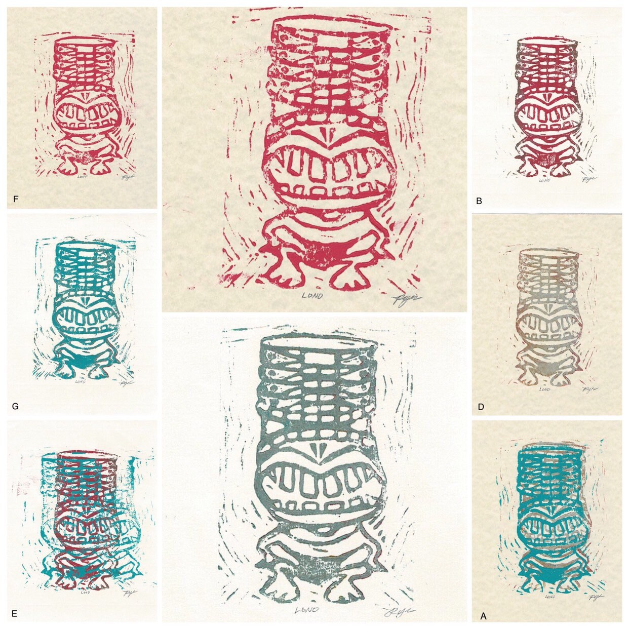 Lono Tiki God 8x10 linocut print hand printed art | Etsy