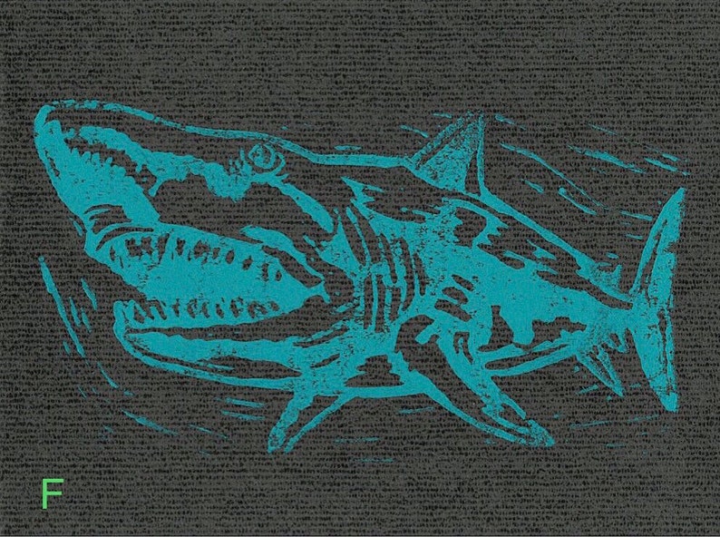 Great White Shark 8x10 Linocut Print Hand Printed Art - Etsy