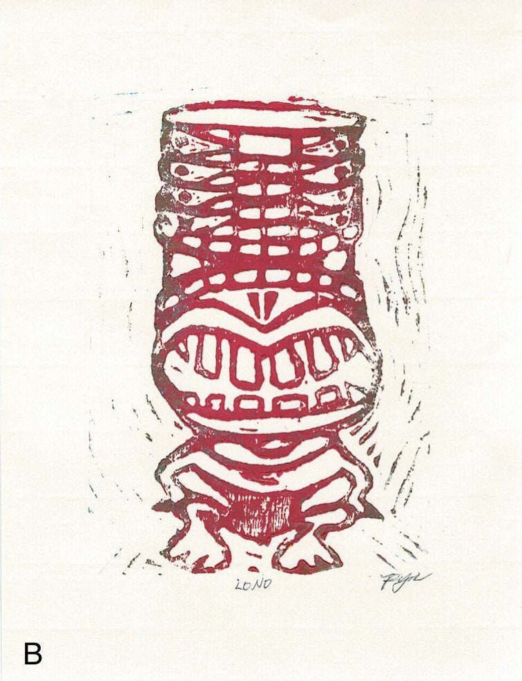 Lono Tiki God 8x10 linocut print hand printed art | Etsy