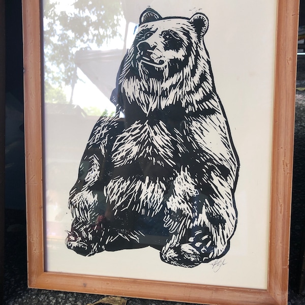 Linocut Bear - Etsy