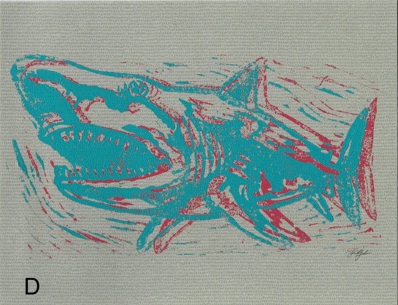 Great White Shark 8x10 Linocut Print Hand Printed Art - Etsy