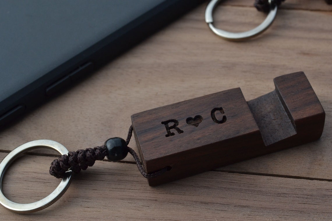 Phone Stand Keychain | Solid Walnut Wood | Personalized | Custom ...