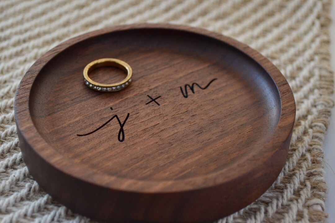 Walnut Wood Ring Tray | Small Trinket Dish | Coin Dish | Anniversary ...