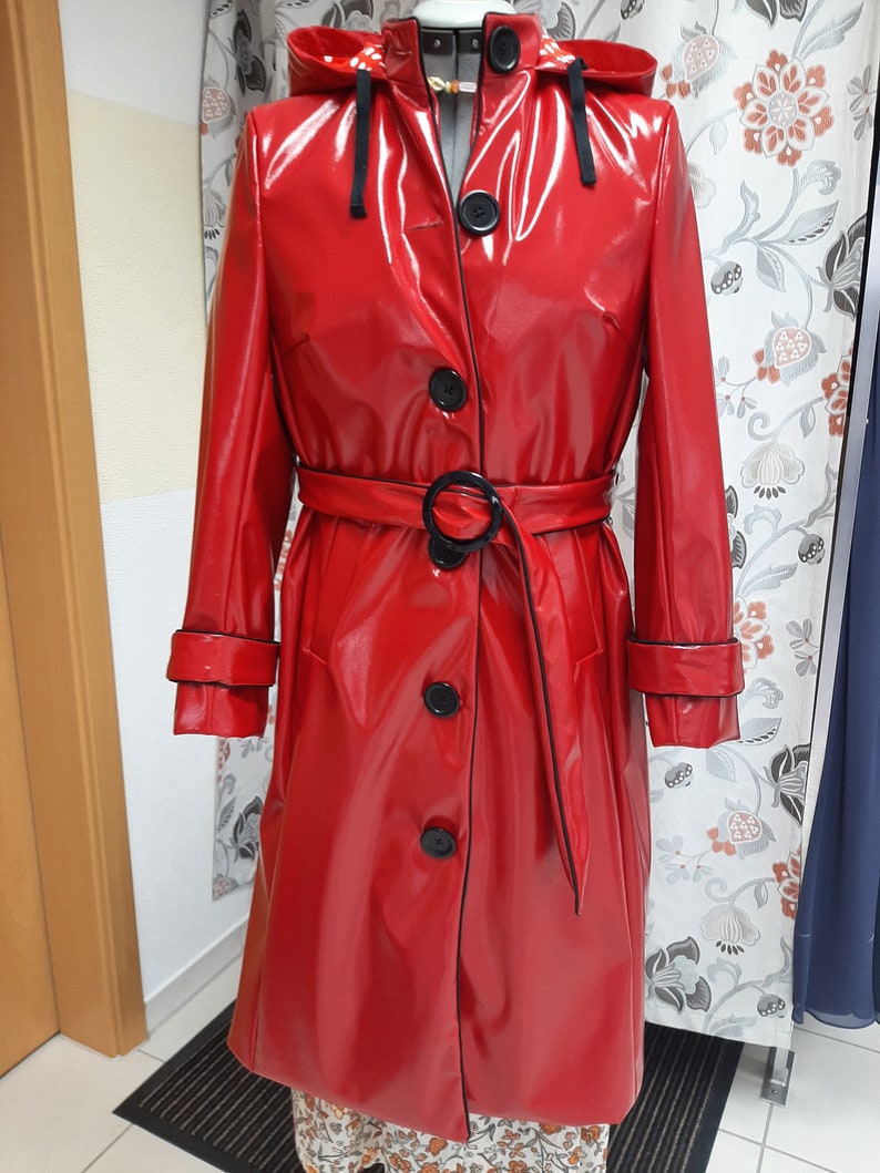 Lacquer Coat gloss Button With Hood and Double Row of Buttons - Etsy