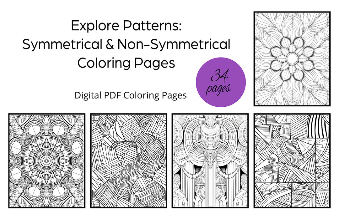 Coloring Pages: Symmetrical & Non-symmetrical Patterns. Digital PDF ...