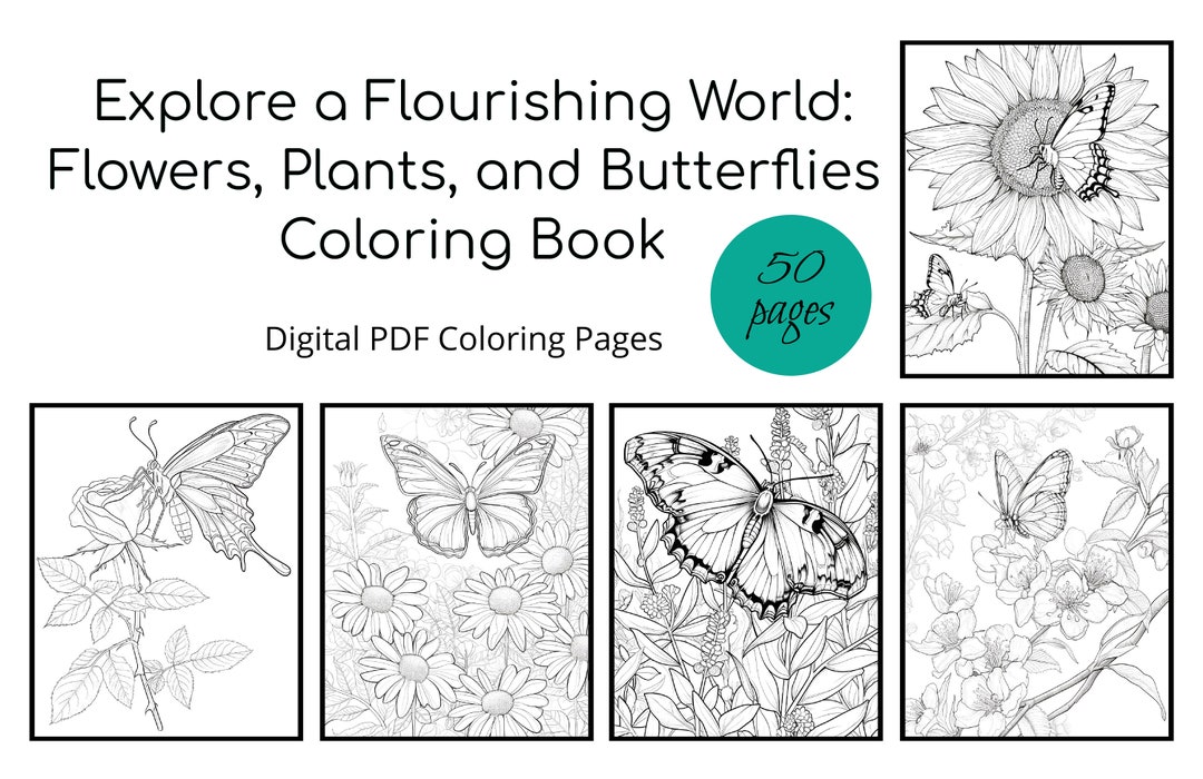Coloring Pages: Flowers, Plants, and Butterflies. Digital PDF Download ...