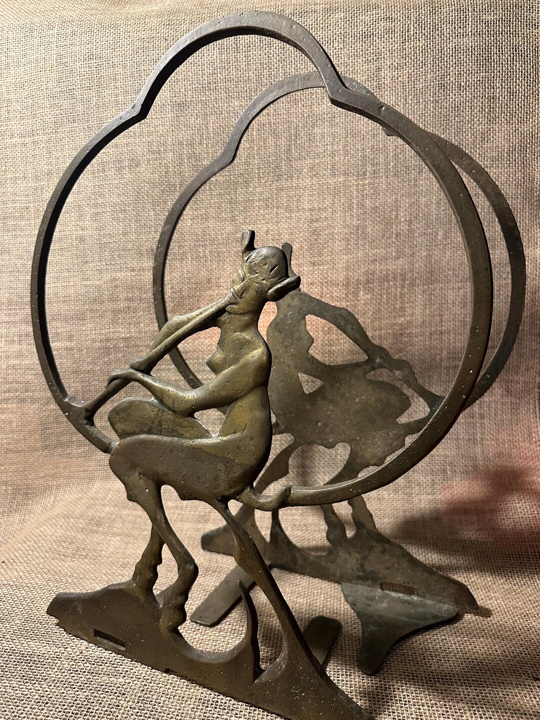 Art Deco Brass Magazine Rack With Pan Fauns / Satyrs Playing Long ...