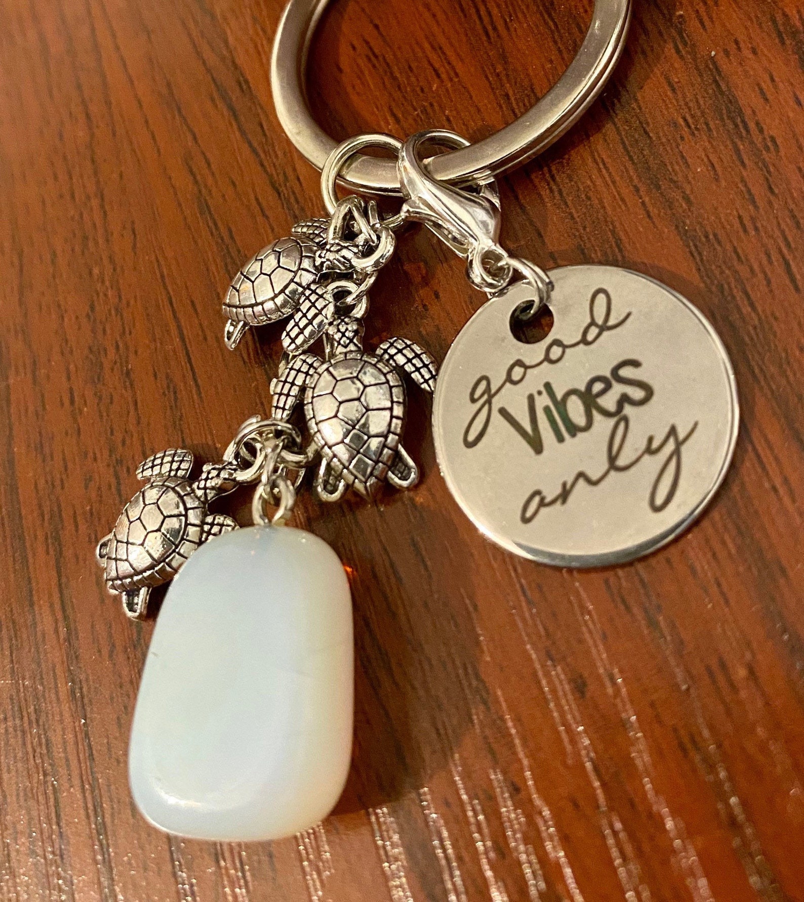 Opalite Gem Crystal Three Pretty Turtle Charms Keychain Pick | Etsy