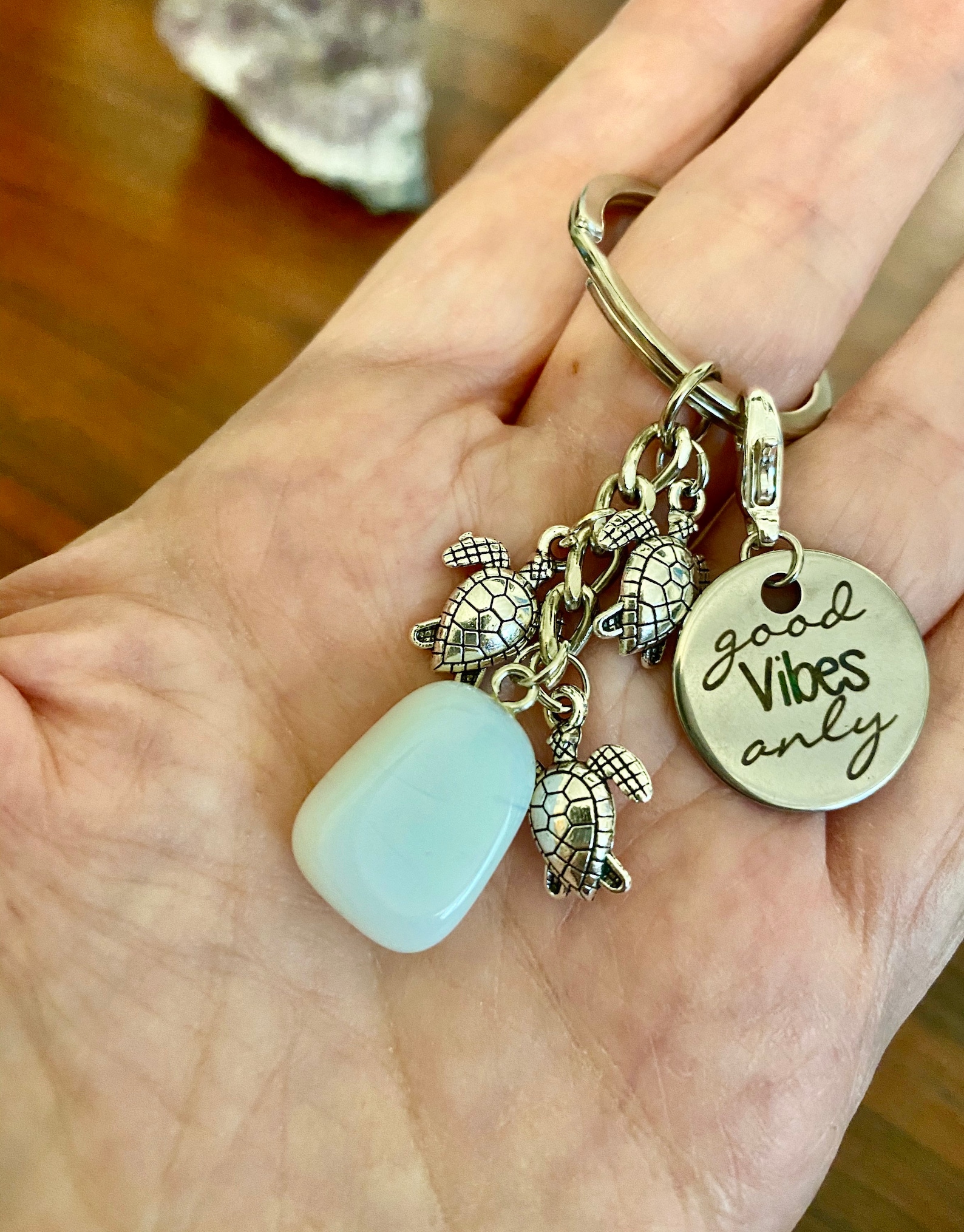 Opalite Gem Crystal Three Pretty Turtle Charms Keychain Pick | Etsy