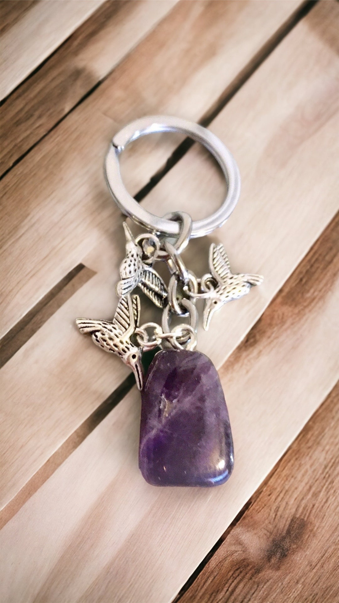 Amethyst Crystal Keychain: Hummingbird Charms, Healing Energy - Etsy