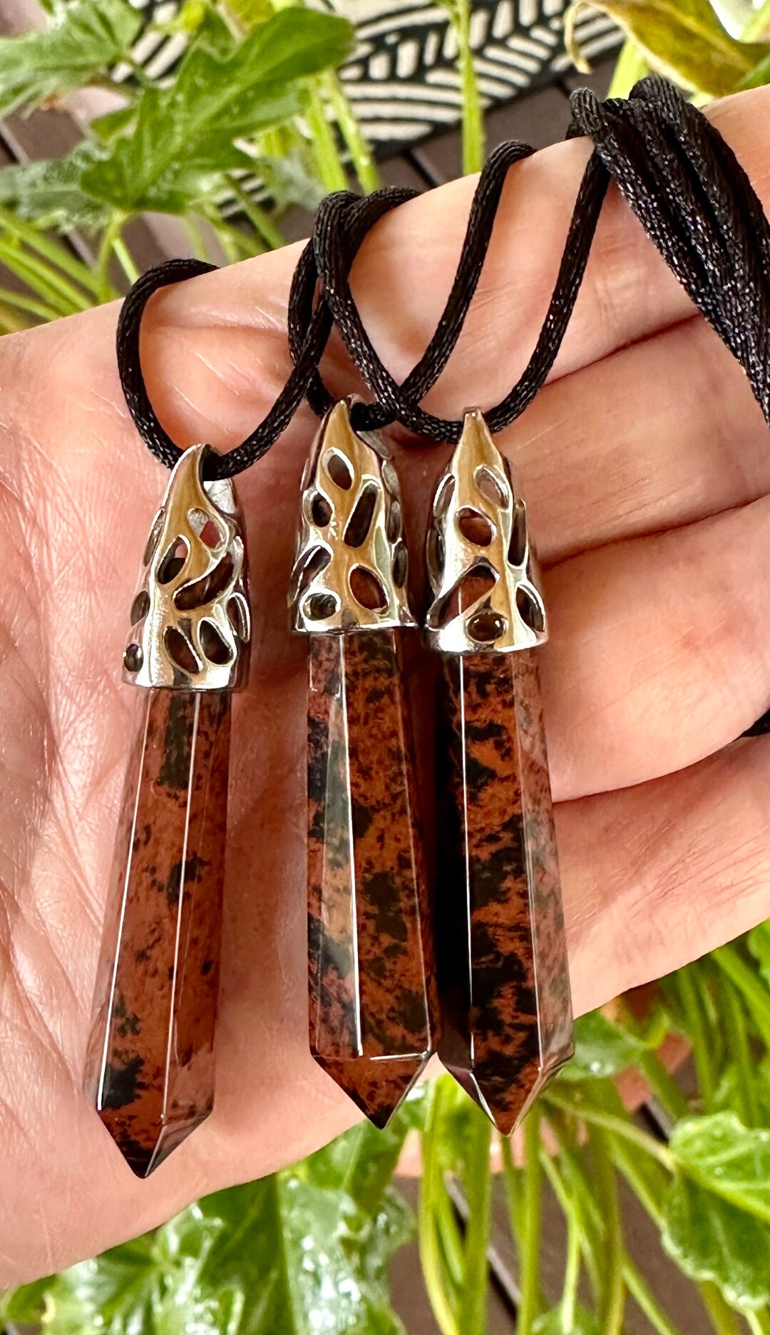 ONE Pretty Mahogany Obsidian Natural Crystal Pendant Necklace / FREE 28 ...