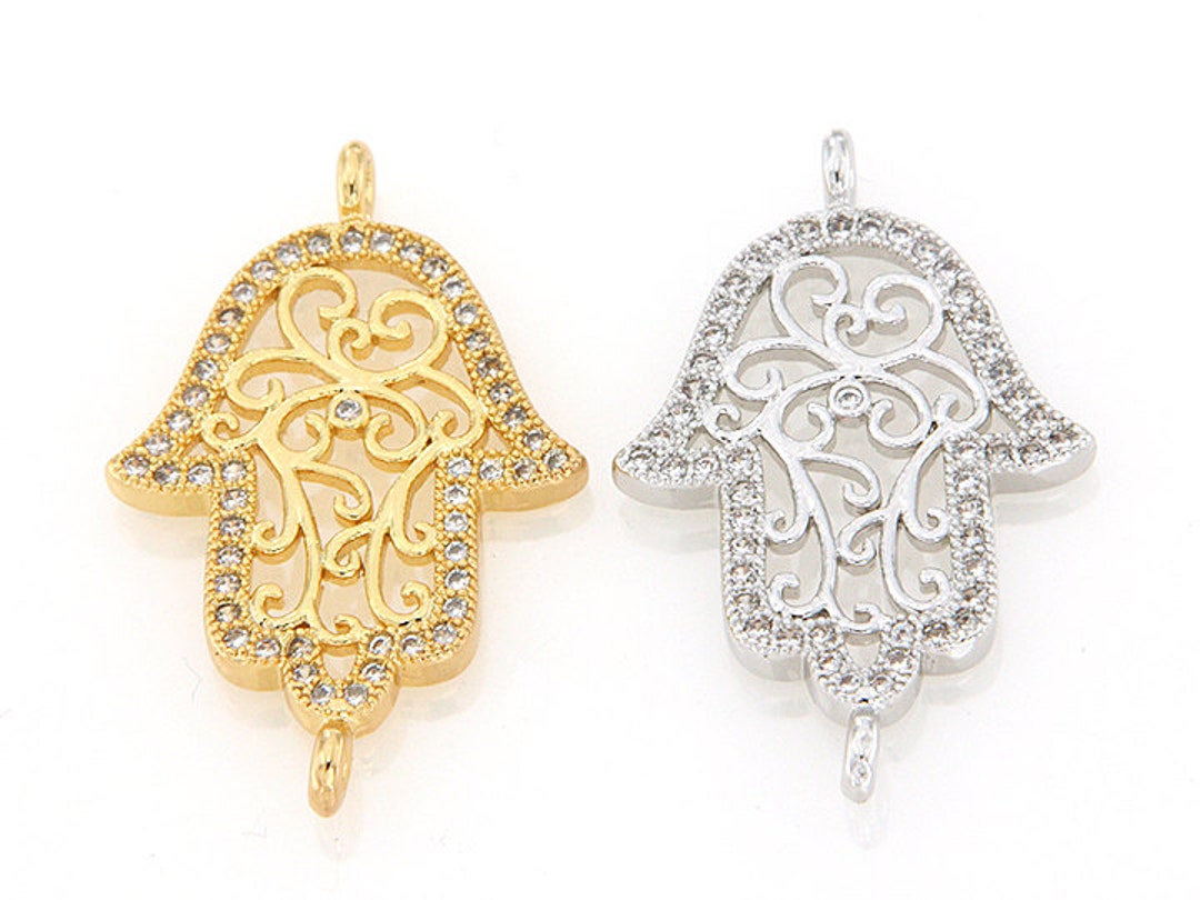 CZ Micro Pave Hand Connector, Hand of Fatima Connector, Cubic Zirconia ...
