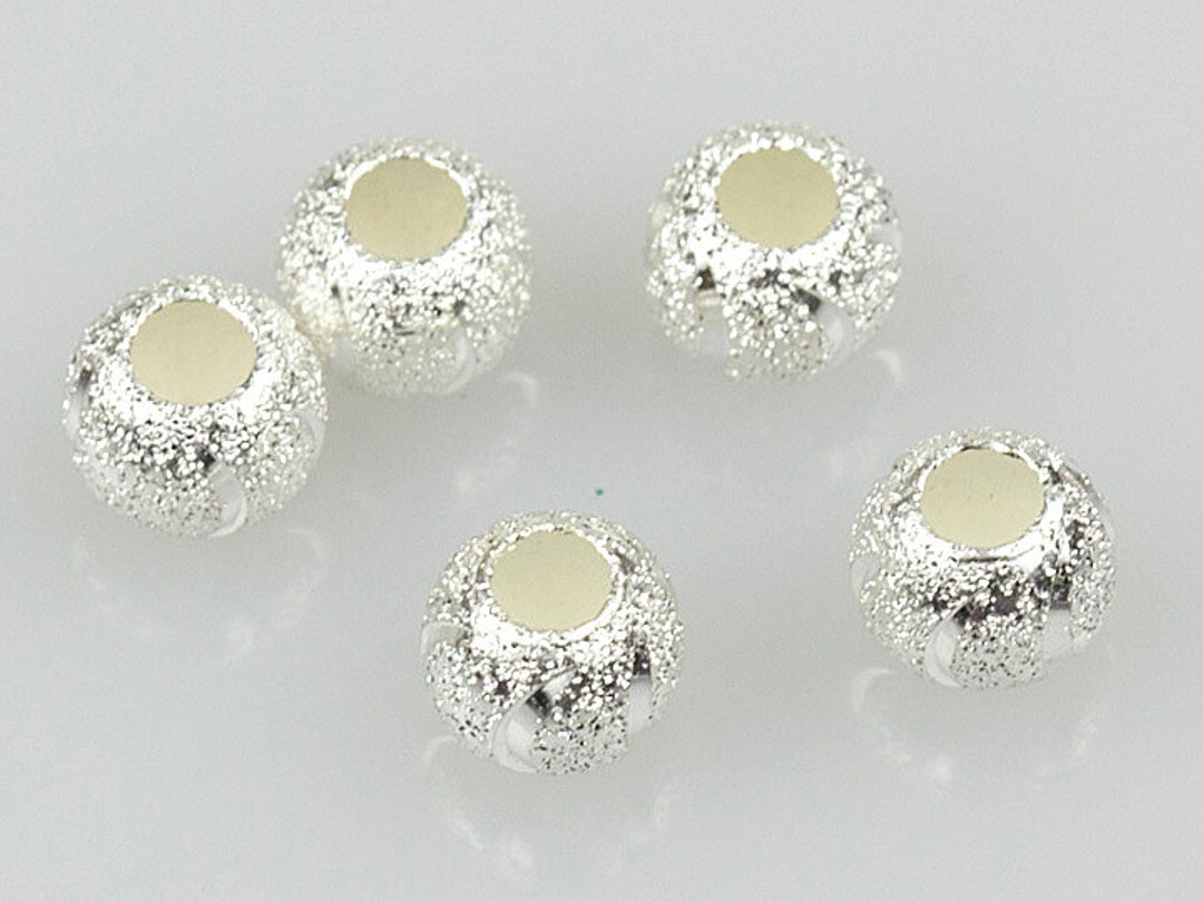 925 Sterling Silver Textured Ball Beads, 7x6.5mm, 3mm Hole, Pkg of 6 ...