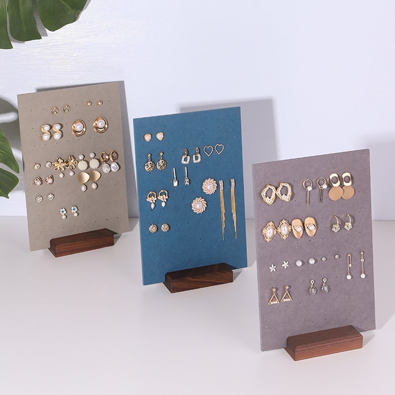 Earring Holder Stand Walnut Wooden Base and Grey Composite - Etsy