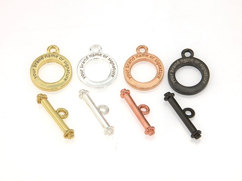 Custom Laser Engraved With Brand Name or Signature Gold Toggle Clasp ...