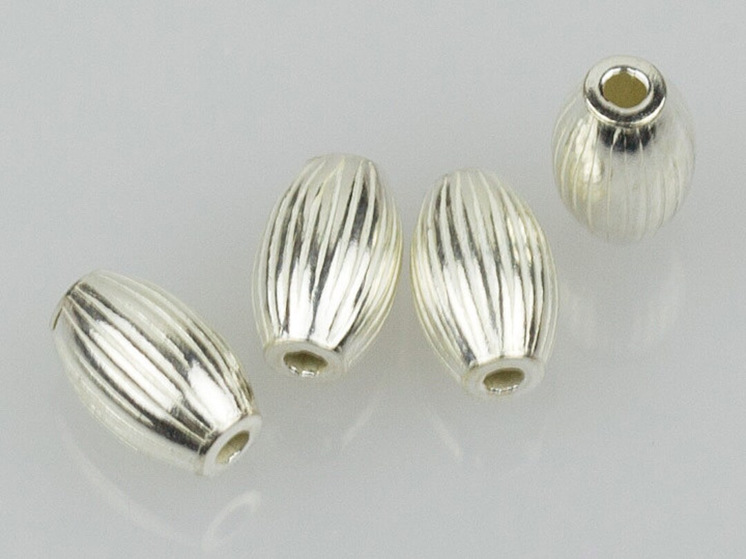 990 Sterling Silver Olive Beads, Spindle Beads, 1.5mm Beads, 7x4mm, Pkg ...