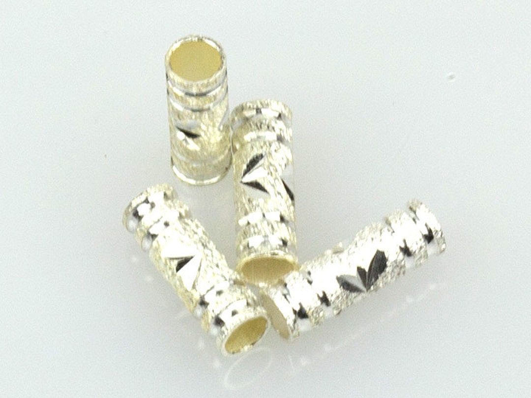 925 Sterling Silver Textured Straight Tube Beads, 10x3mm, Pkg of 1 Pc ...