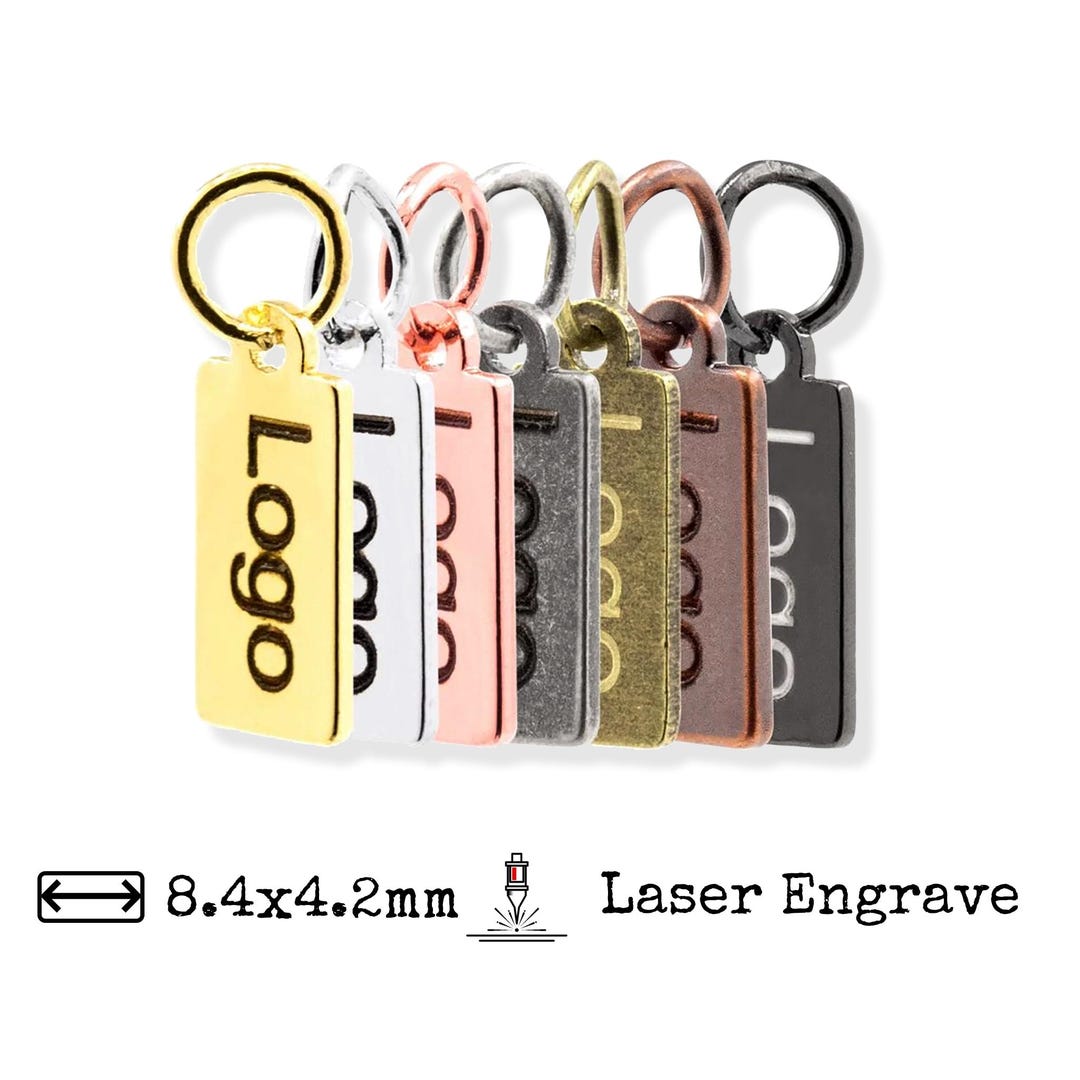 Mini 8.4x4.2mm Rectangle Custom Metal Jewelry Tags, Laser Engraved Logo ...