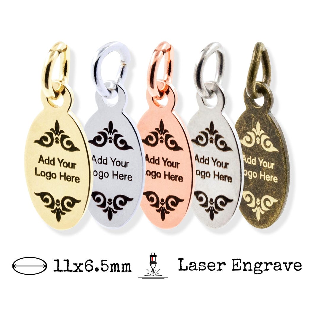 11x6.5mm Oval Custom Metal Logo Tags, Laser Engraved Jewelry Tags ...
