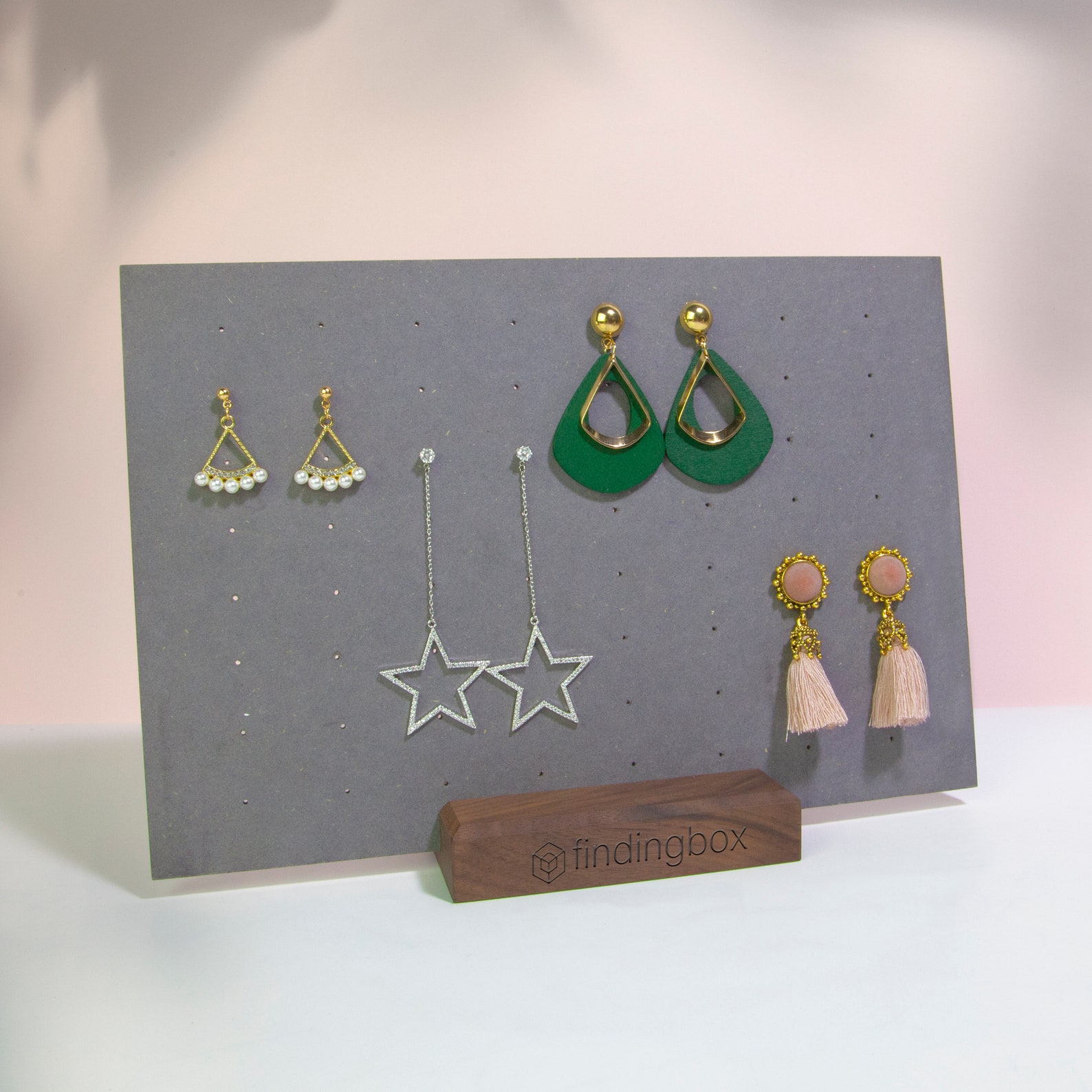 Earring Holder Stand Walnut Wooden Base and Grey Composite - Etsy