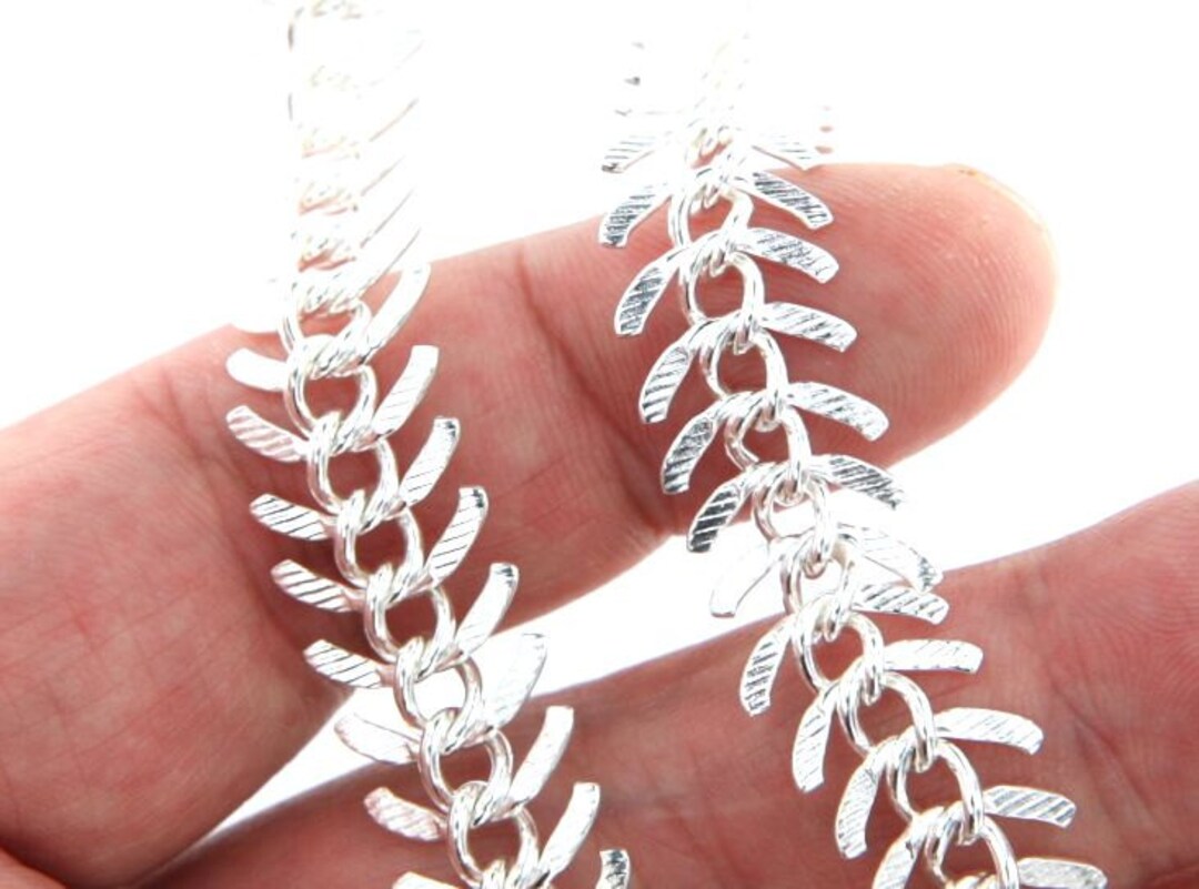 Silver Fishbone Chain, Fancy Chain, Silver Plated Over Copper, Width ...