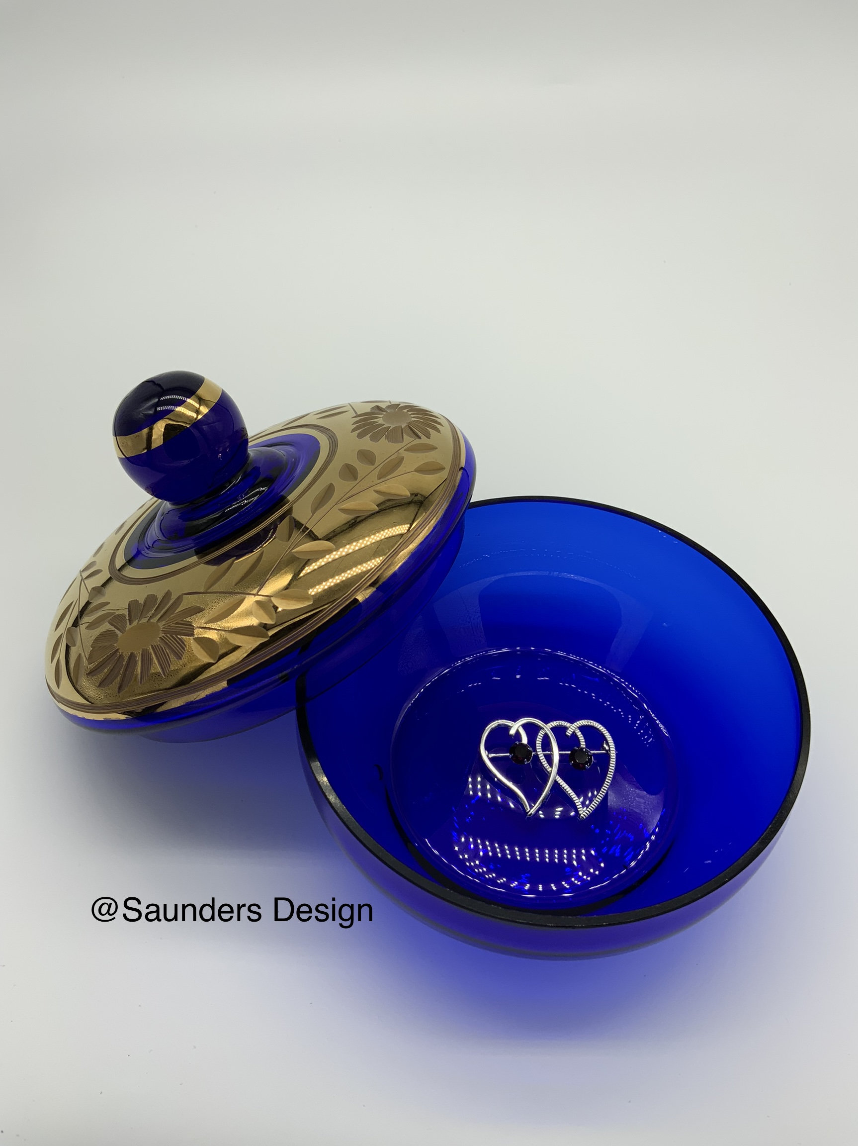 Vintage Cobalt Blue Glass Vanity Set With Gold Trim - Etsy