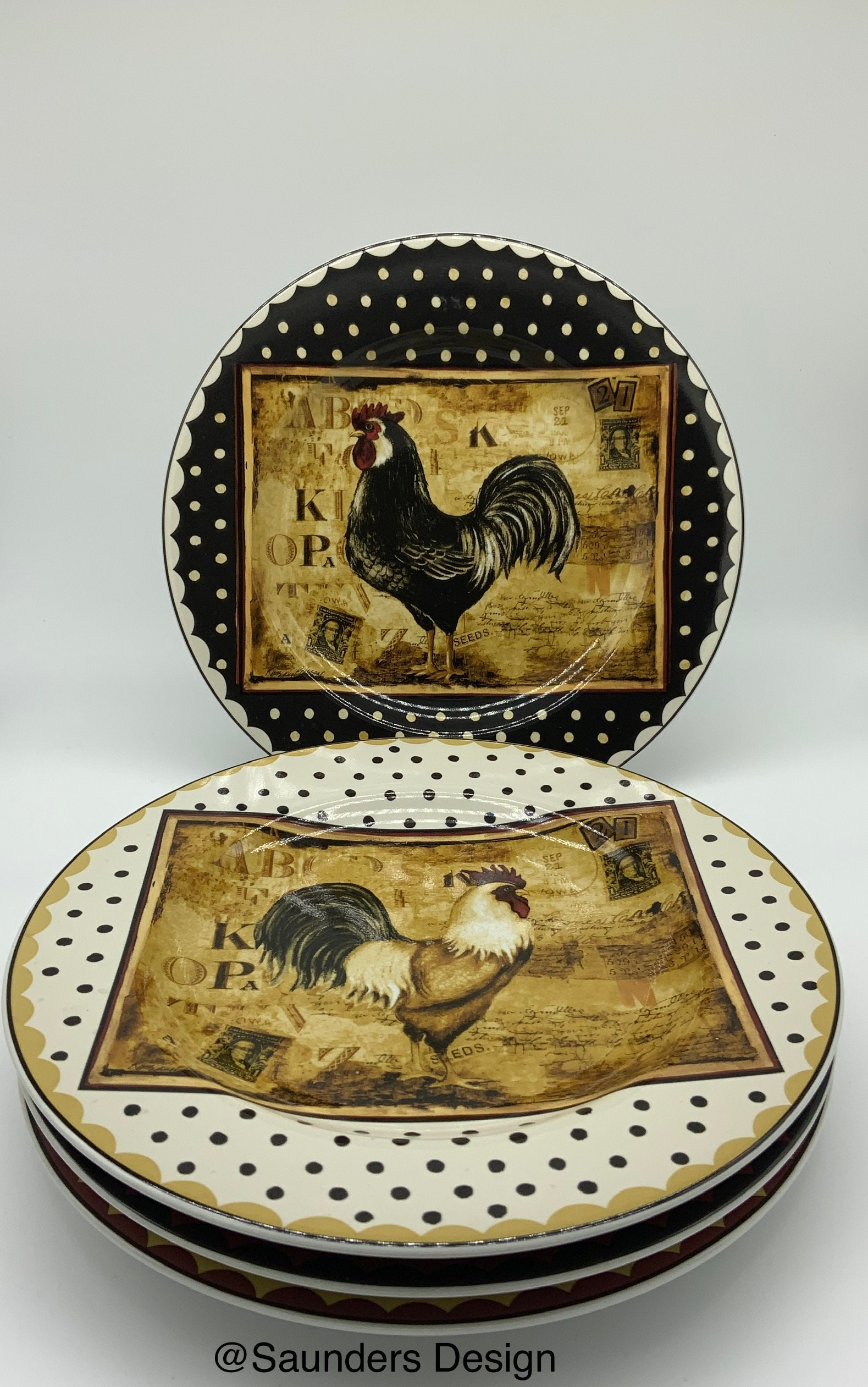 Retro Roosters By: Sakura Four Salad Plates - Etsy